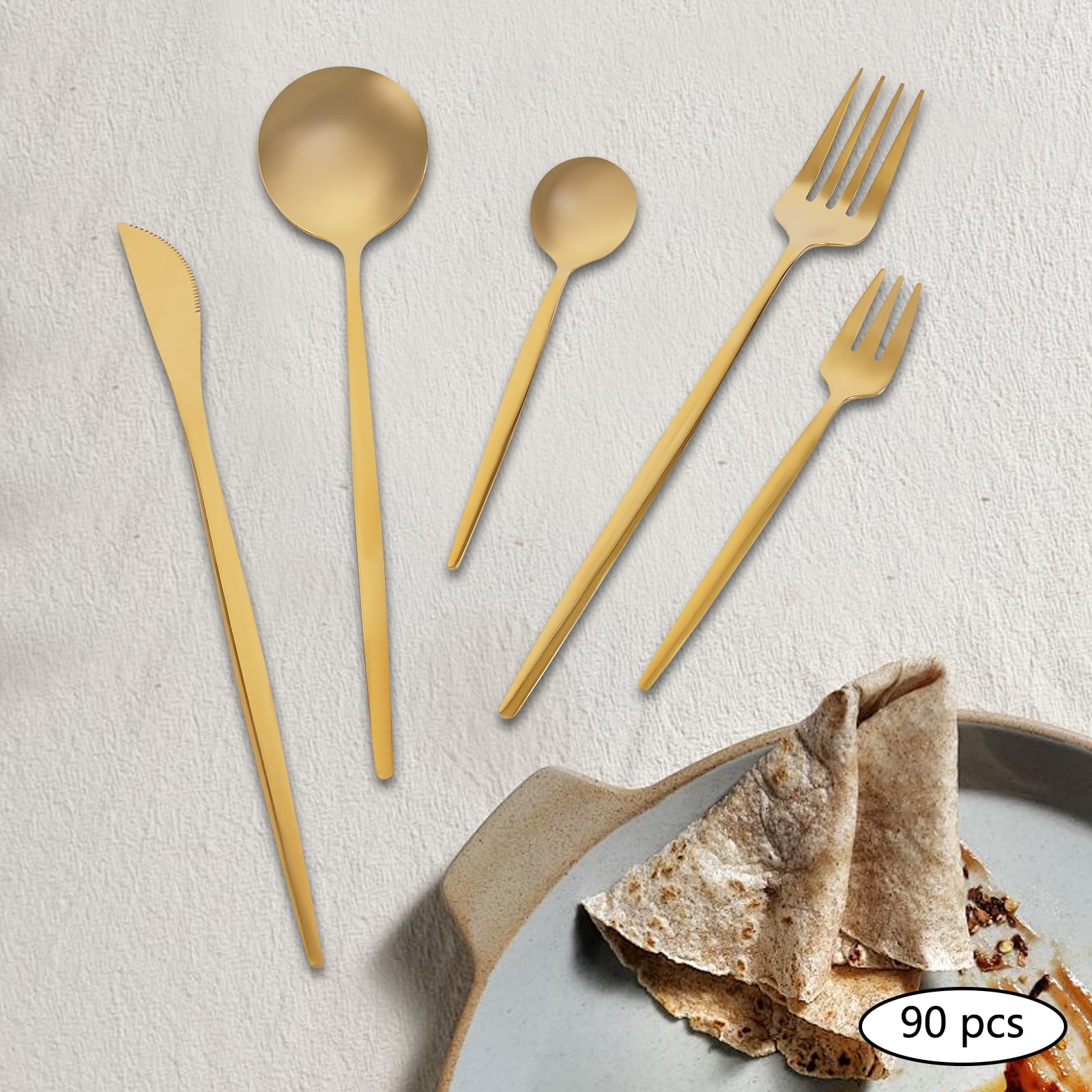 Gold Flatware Cutlery Set, 90PCS Dinnerware Set Stainless Steel ...