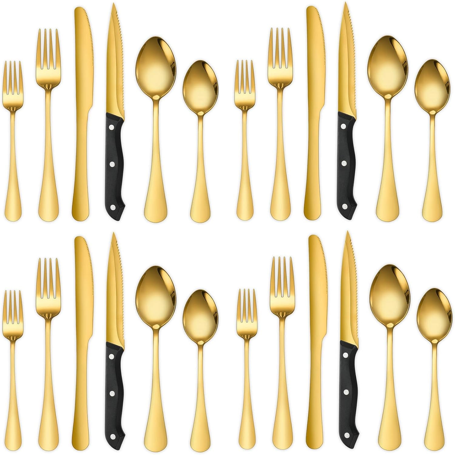 Gold Flatware Set For 4 Silverware Stainless Steel Forks and Spoons ...