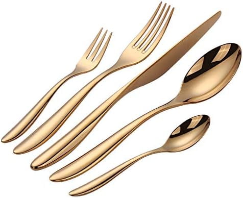 Gold Flatware Set 40 Piece 304 Stainless Steel Cutlery Set Forged ...