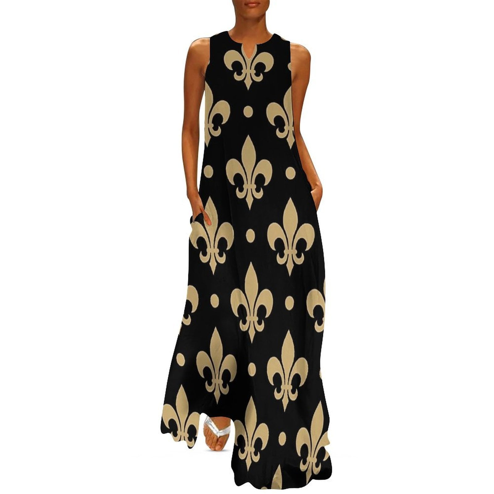 Gold Fleur-de-Lis Pattern Long Dress luxury evening dresses women ...