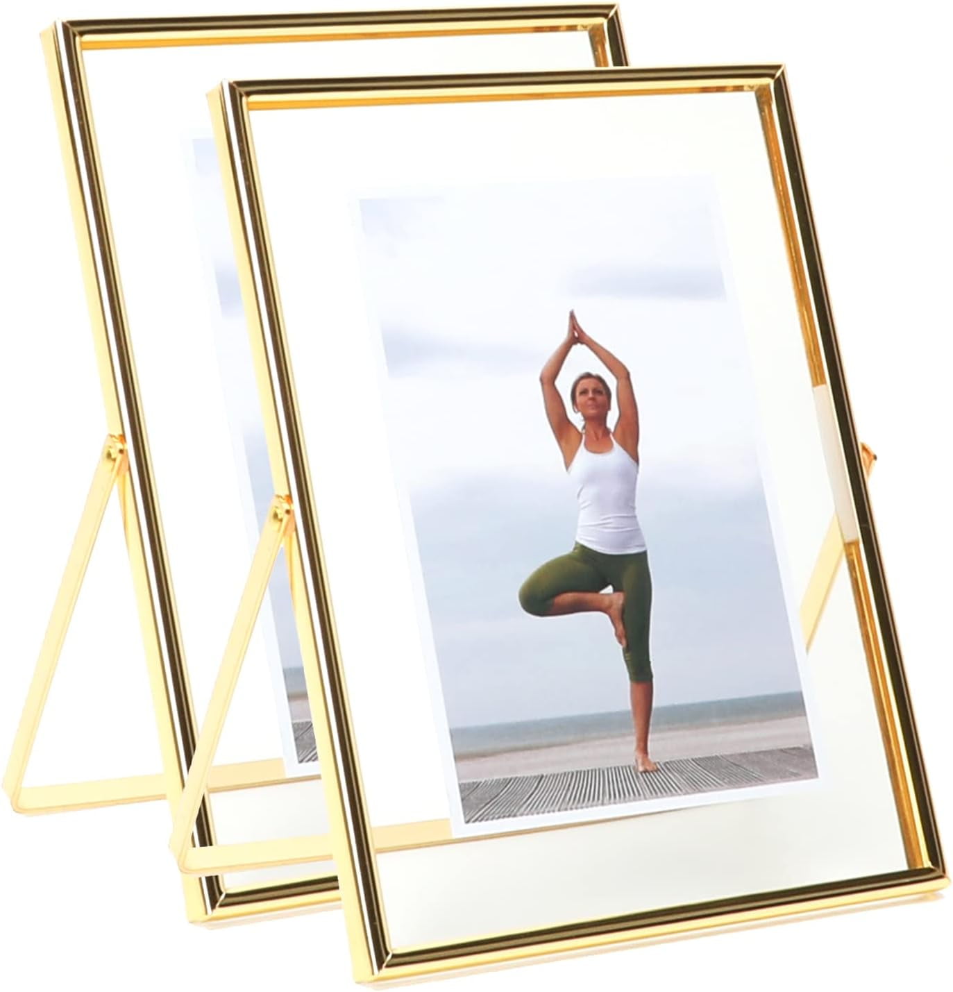 Gold Floating Frame (6"x8", Vertical), 2 Set, for Picture 5x7, 4x6, 3x5 ...
