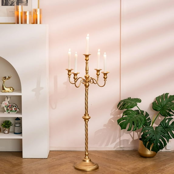 Gold Floor Candelabra Candle Holder for Centerpiece - Tall 5 Arm ...
