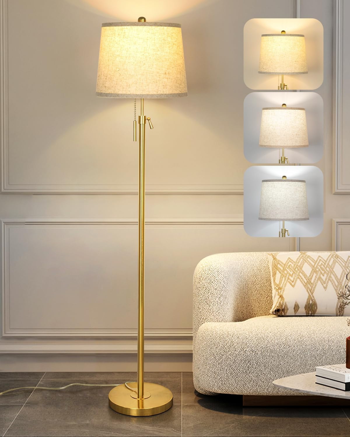 Gold Floor Lamp for Living Room 55-65" Adjustable Modern Brass Standing ...