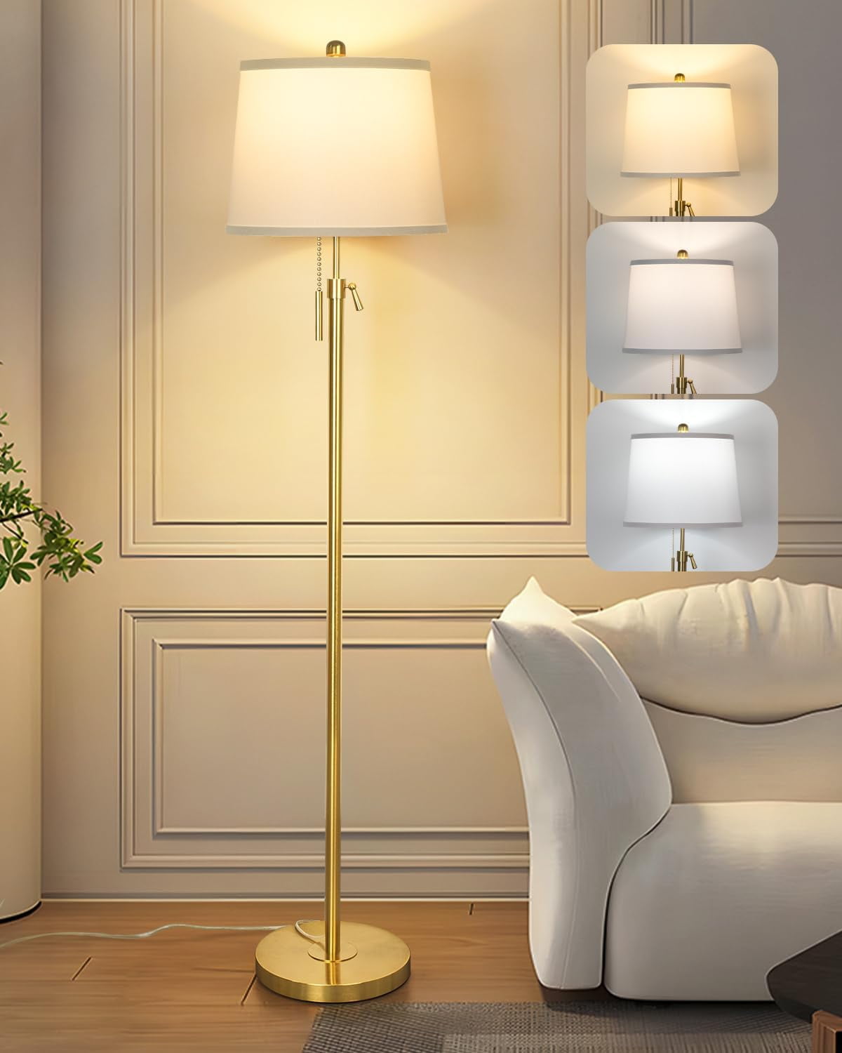 Gold Floor Lamp for Living Room, Tall Standing Lamp 55-65" Adjustable ...