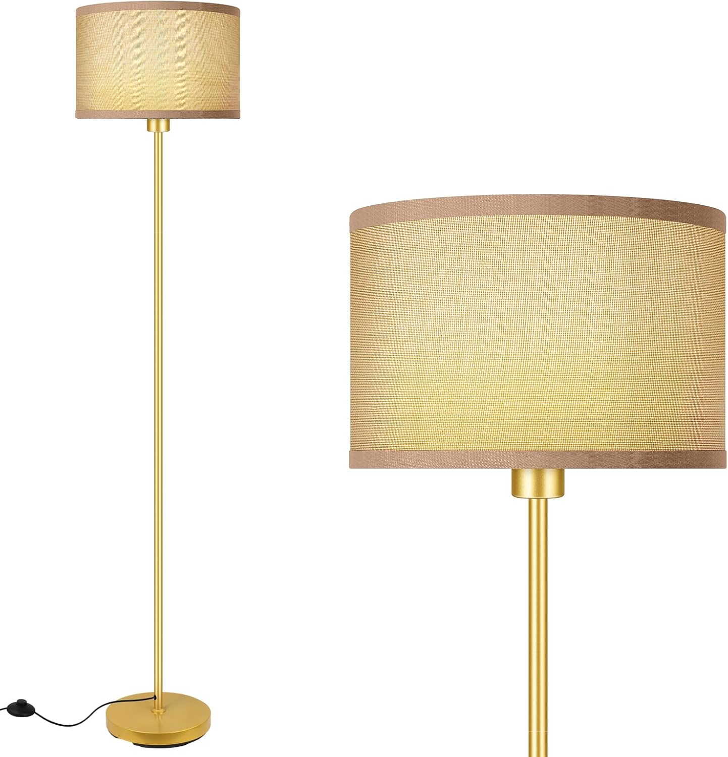 Gold Floor Lamp, Standing Lamp, Rustic Living Room Lamps with Jute ...