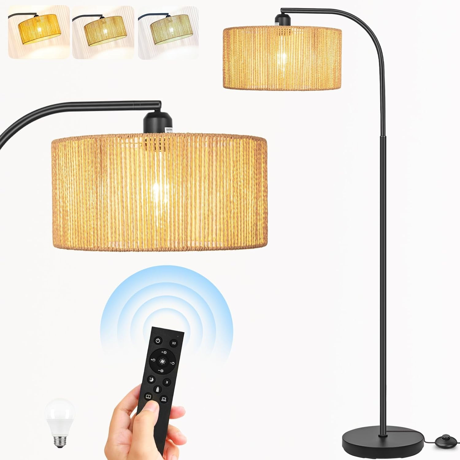 Gold Floor Lamps- Boho Floor Lamp for Room, Rattan Standing Lamps with ...