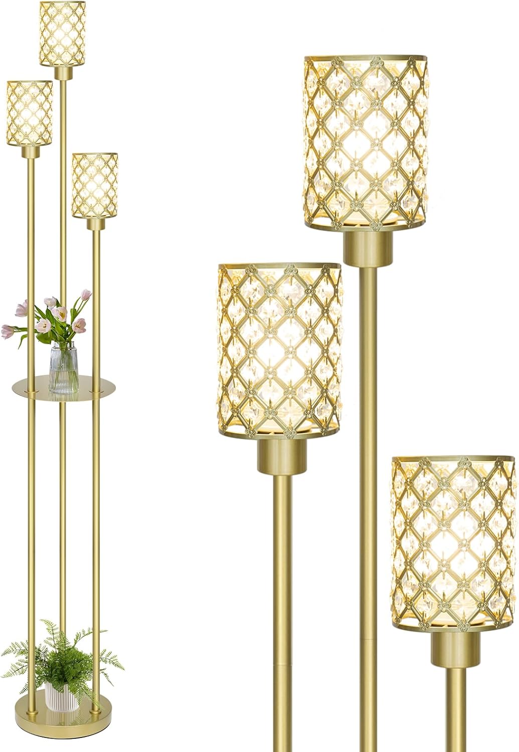 Gold Floor Lamps for Living Room, Standing Floor Lamp with Shelves ...