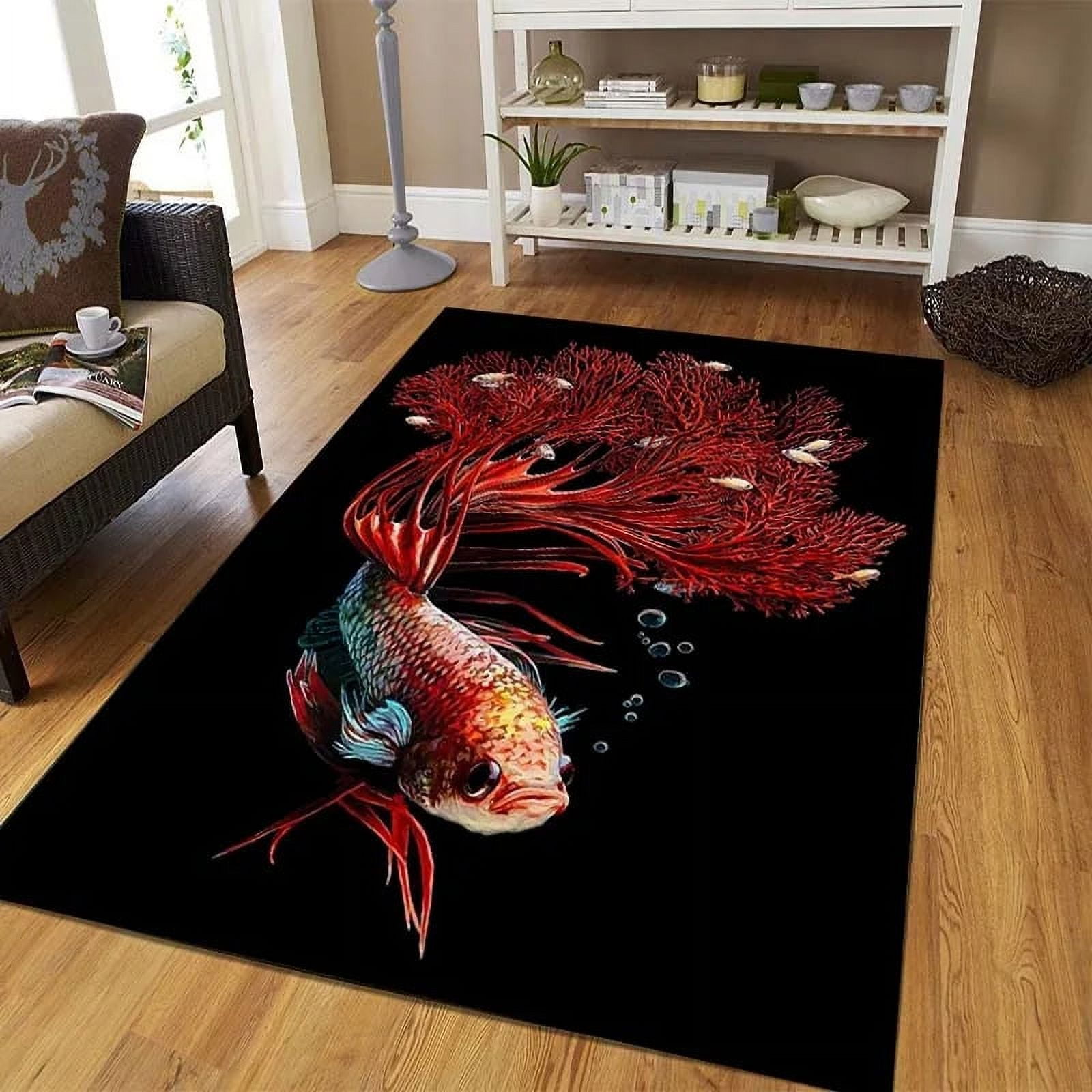 Gold Floor Mats Love Fish 3D Print Carpets Rug for Living Room Bedroom ...