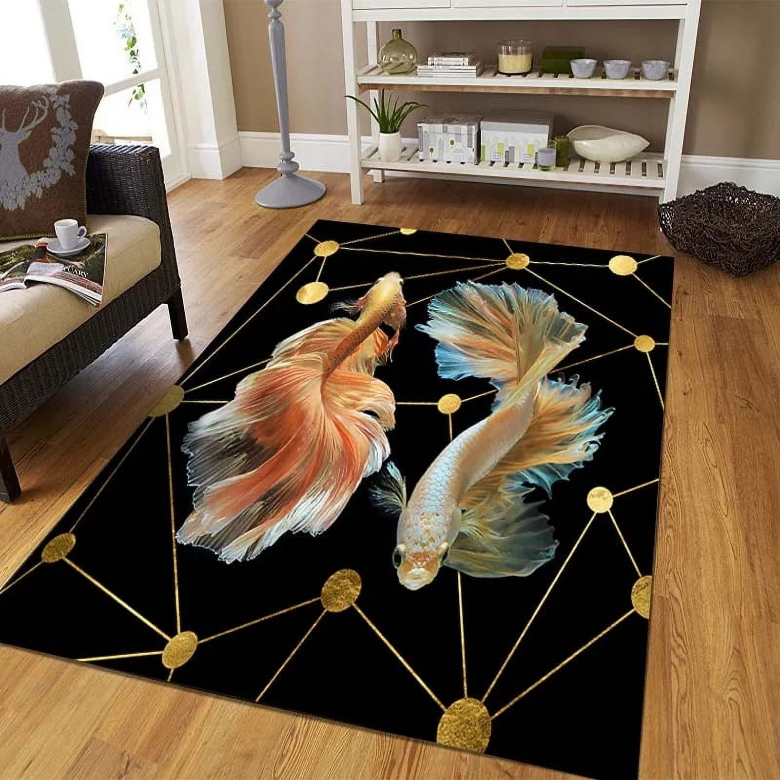 Gold Floor Mats Love Fish 3D Print Carpets Rug for Living Room Bedroom ...