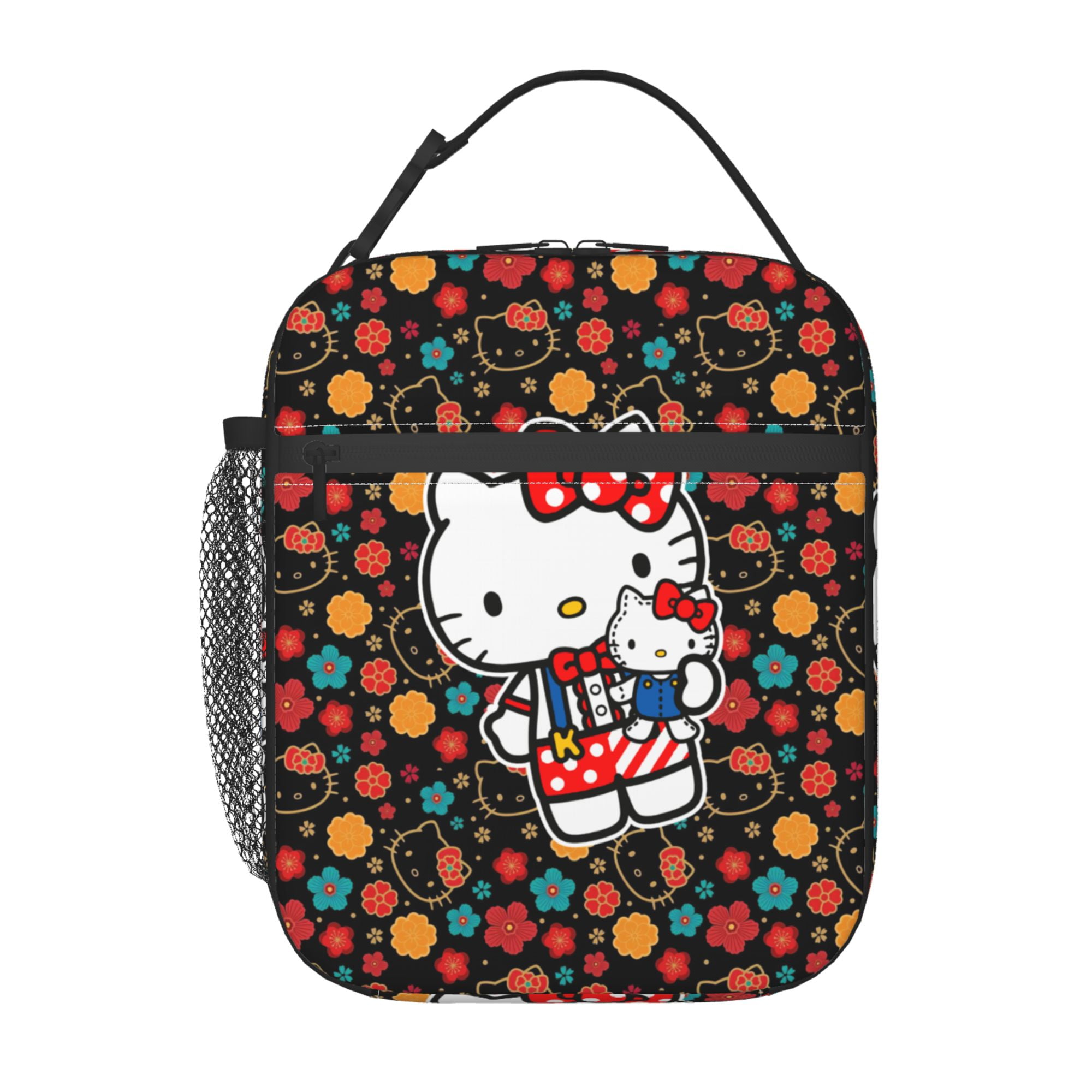 Gold Floral He-llo Kit-ty Insulated Lunch Bag, Portable Thermal Tote ...