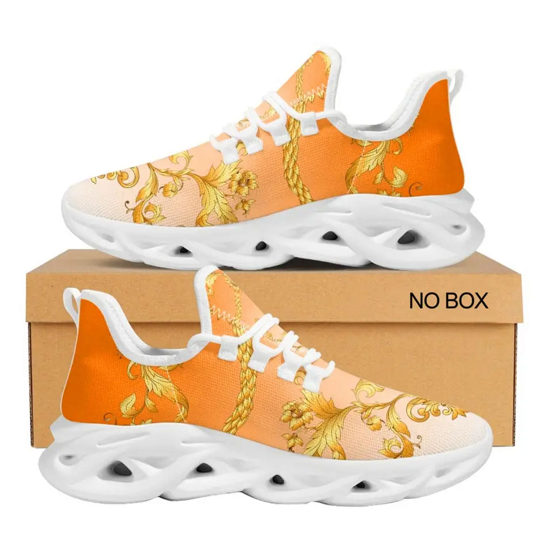 Gold Floral Pattern Womens Sneakers Luxury Platform Shoes New Leisure ...