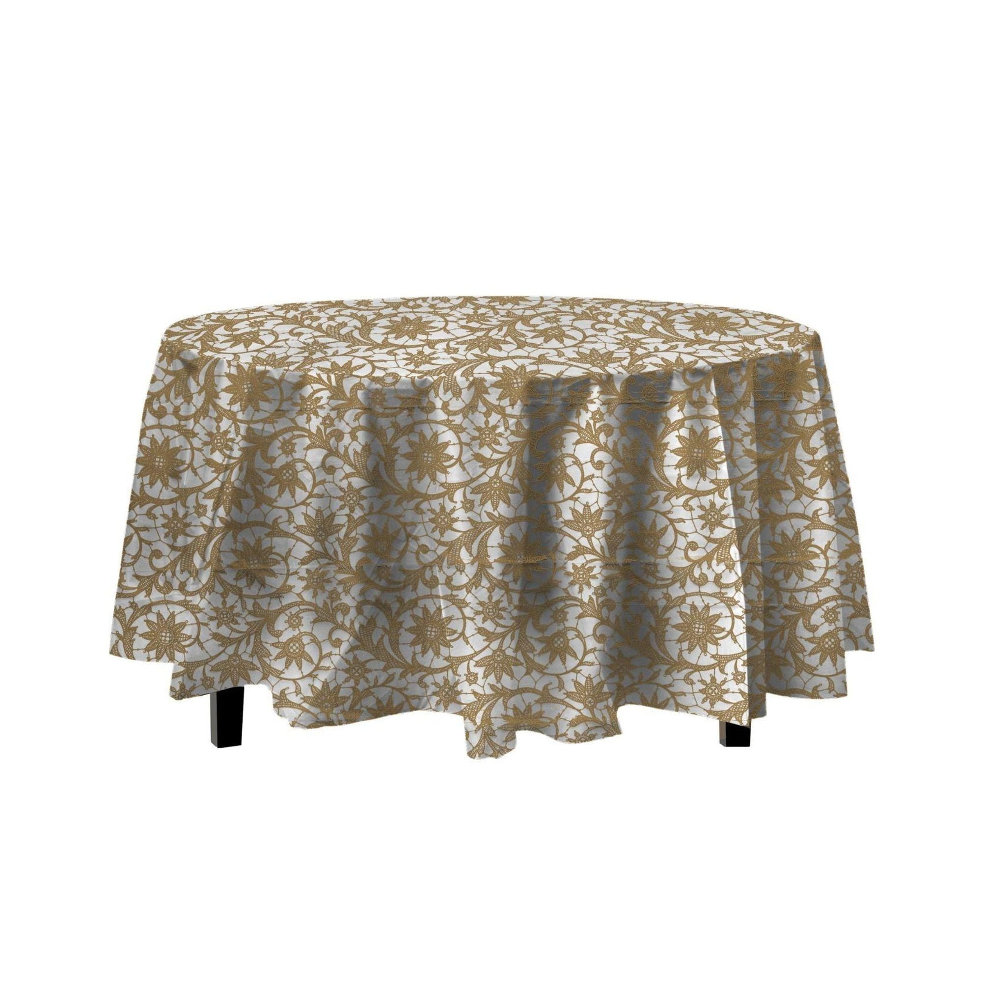 Gold Floral Table Cloth | Gold Lace Table Cover - 84in. Round - 1 Piece ...