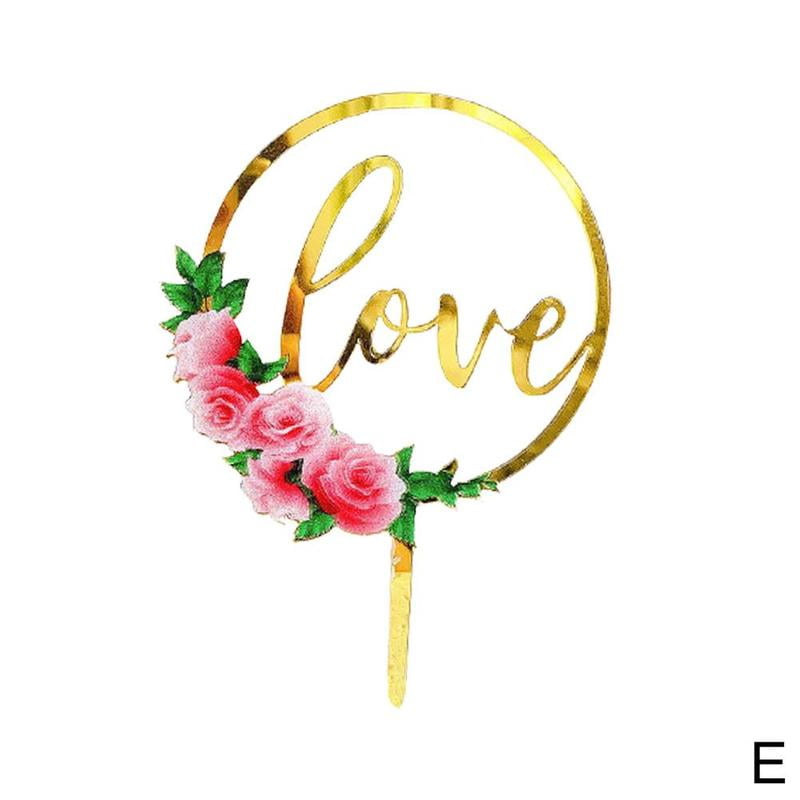 Gold Flower Anniversary Happy Birthday Cake Topper Acrylic Wedding ...