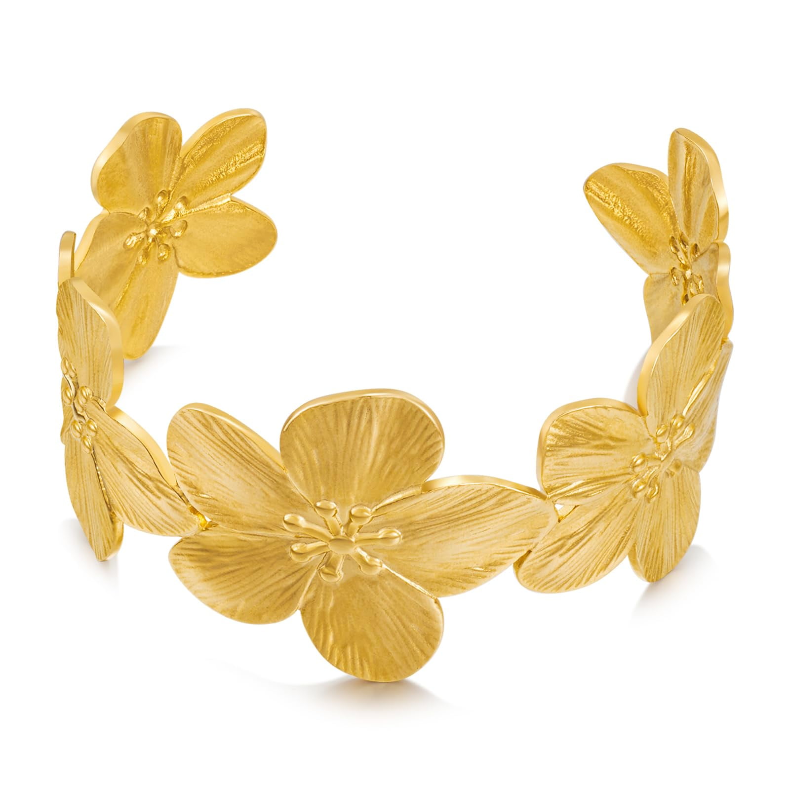 Gold Flower Bracelet for Women Wide Floral Chunky Cuff Bracelets ...