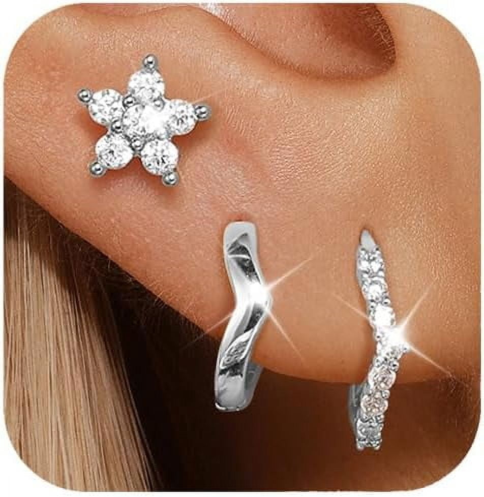 Gold Flower Earrings For Women, 925 Sterling Silver Flower Stud ...
