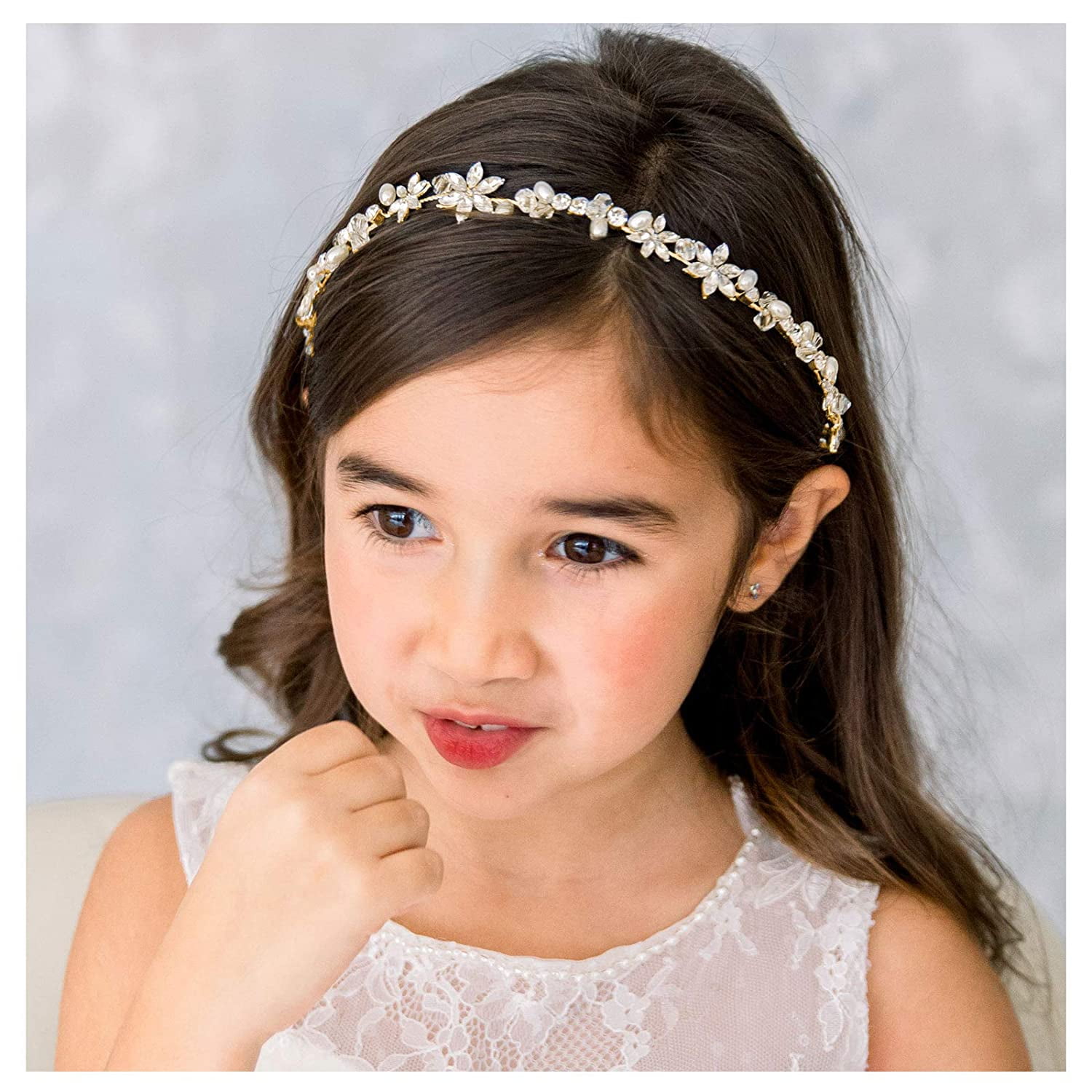 Gold Flower Girl Headpiece for Wedding Crystal Floral Girls Headband ...