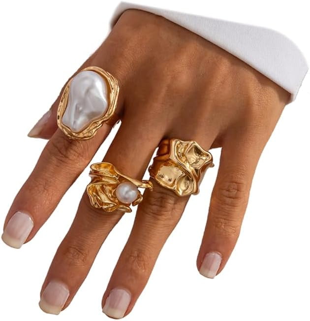 Gold Flower Rings Pearl Stacking Statement Rings for Women Silver ...