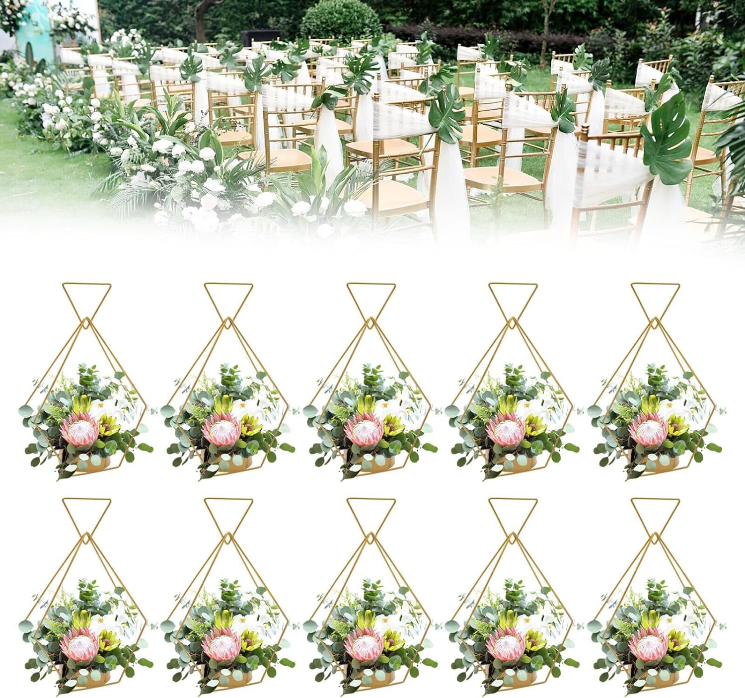 Gold Flower Stand Metal Vase Column Geometric Centerpiece Stands, 10pcs ...