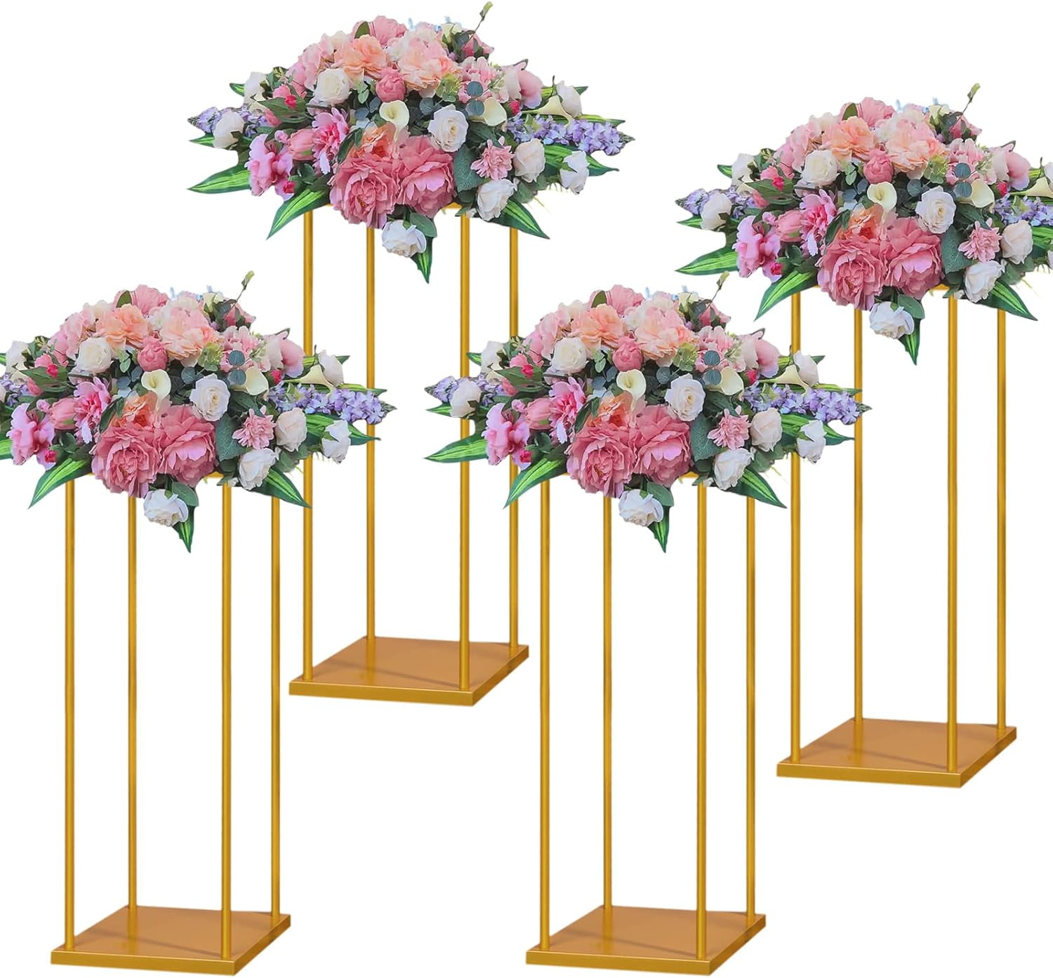 Gold Flower Stand Set of 4, 23.6 Inch Tall Metal Square Centerpieces ...