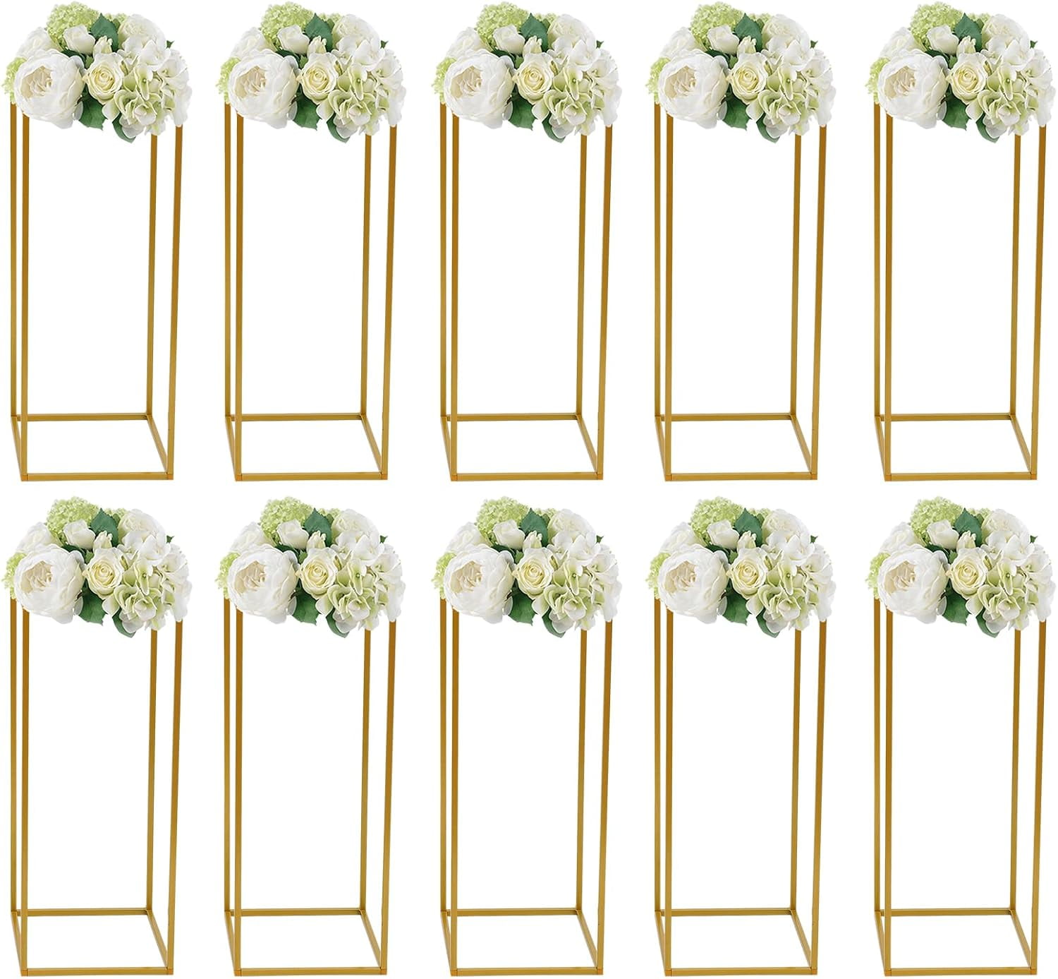 Gold Flower Stand for Wedding 10 Pcs, Gold Vase Metal Column Stand ...