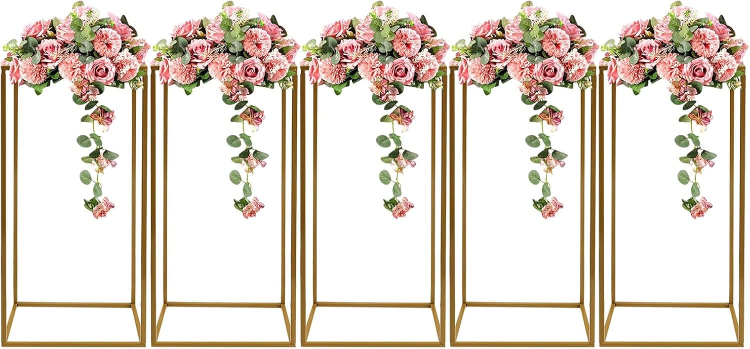 Gold Flower Stand for Wedding 5 Pcs, Gold Vase Metal Column Stand ...