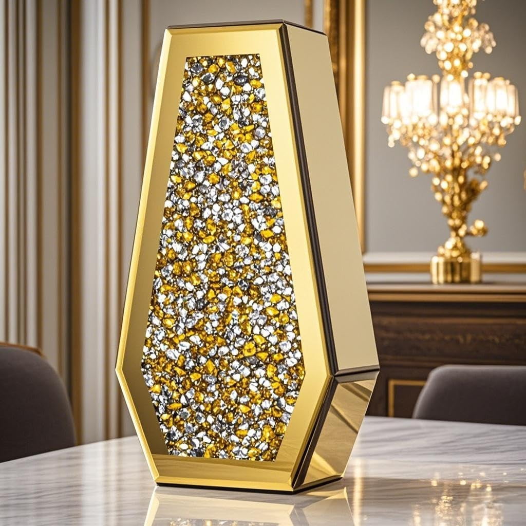 Gold Flower Vase Crushed Diamond Glass Vase Large Crystal Tall Vases ...
