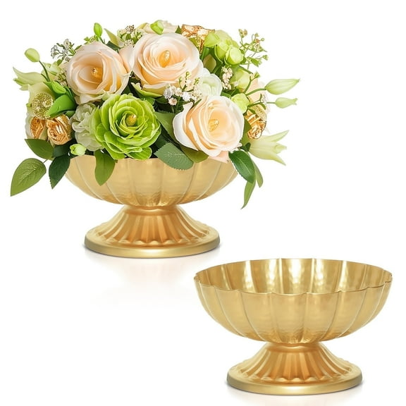 4 Pcs Gold Urn Vases for Centerpieces 6 Inch Hammered Compote Bowl ...