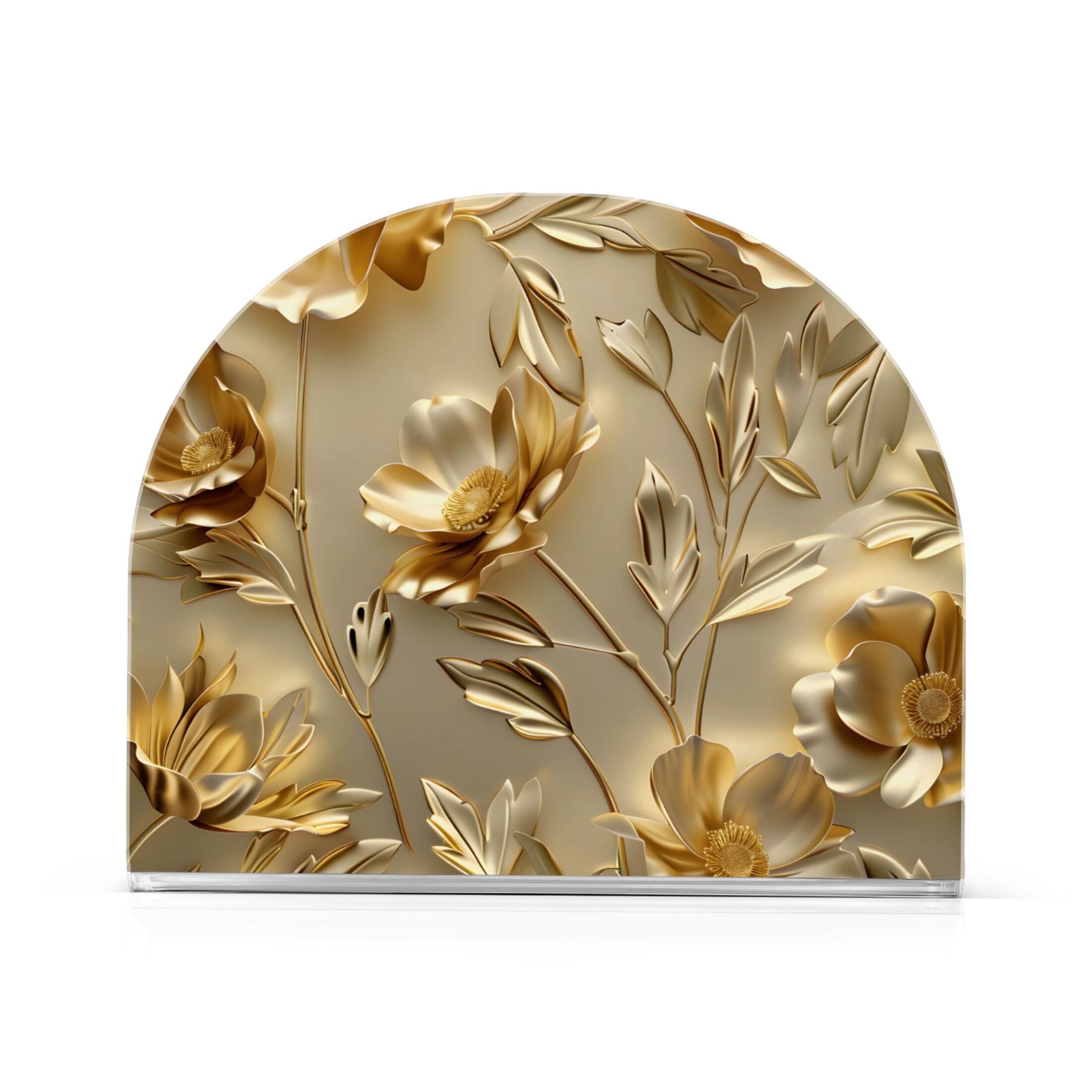 Gold Flowers and Leaves Napkin Holder for Table Clear Napkin Stand ...
