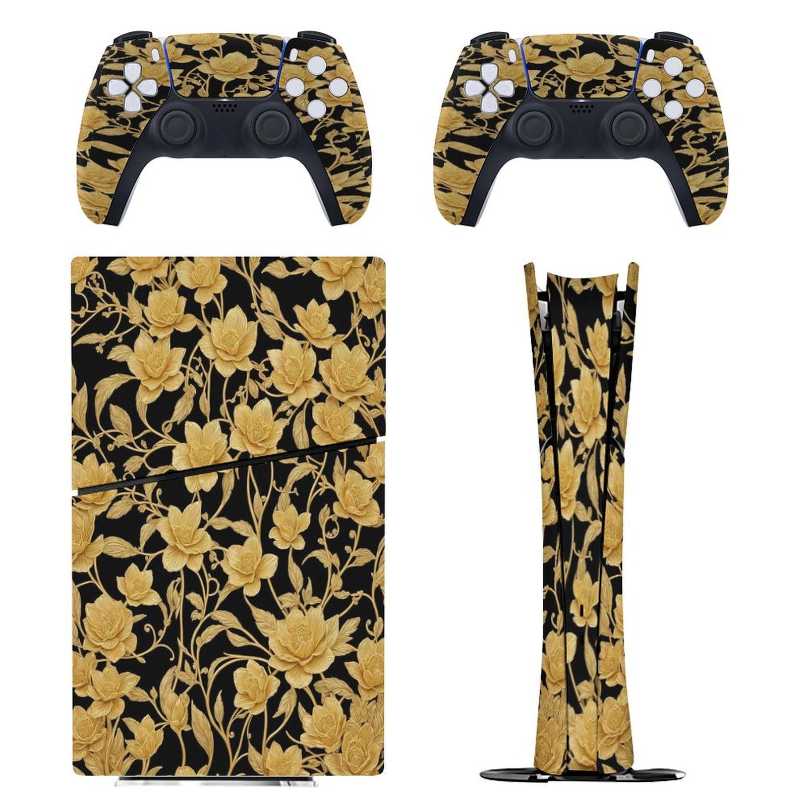Gold, Flowers PS5/PS5 Slim Digital Disc Skin Sticker For Console And ...
