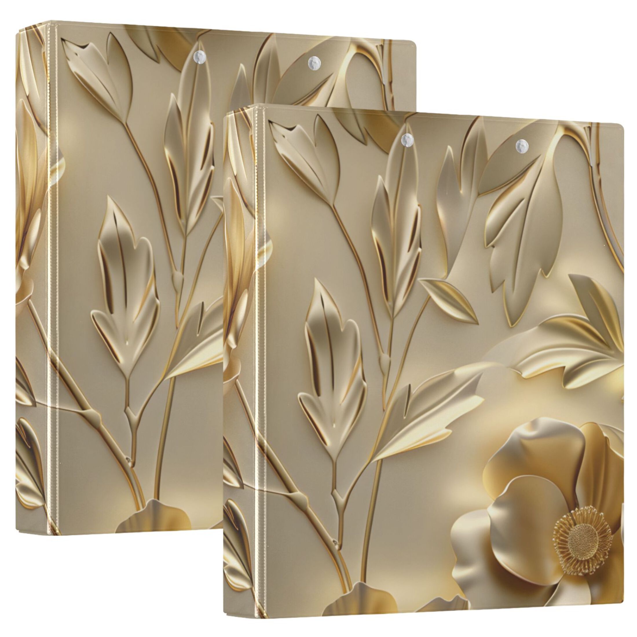 Gold Flowers and Leaves 3 Ring Binders 1.5 inch Hardcover File Folders ...