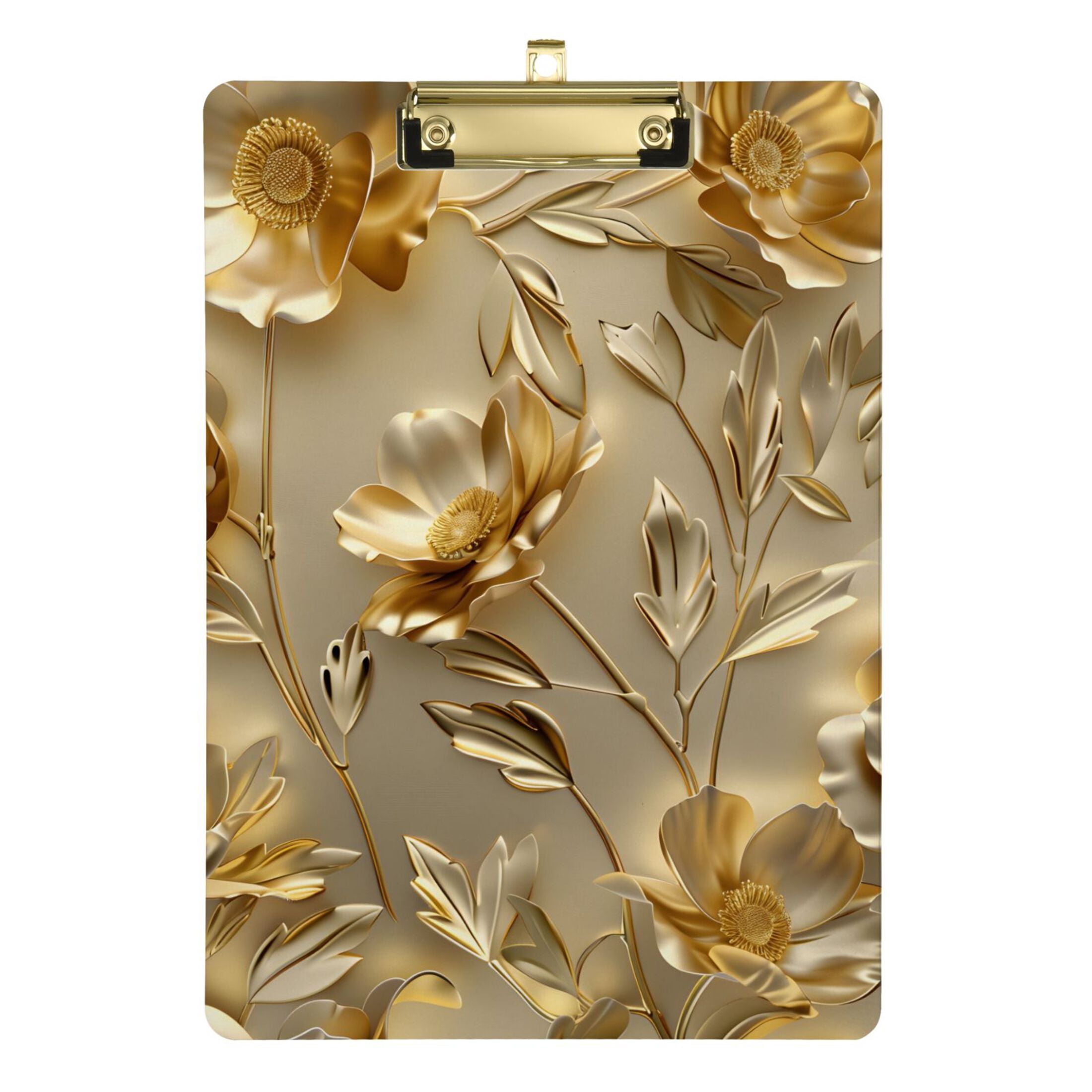 Gold Flowers and Leaves Acrylic Clipboards 12 x 9 Inch A4 Size with Low ...
