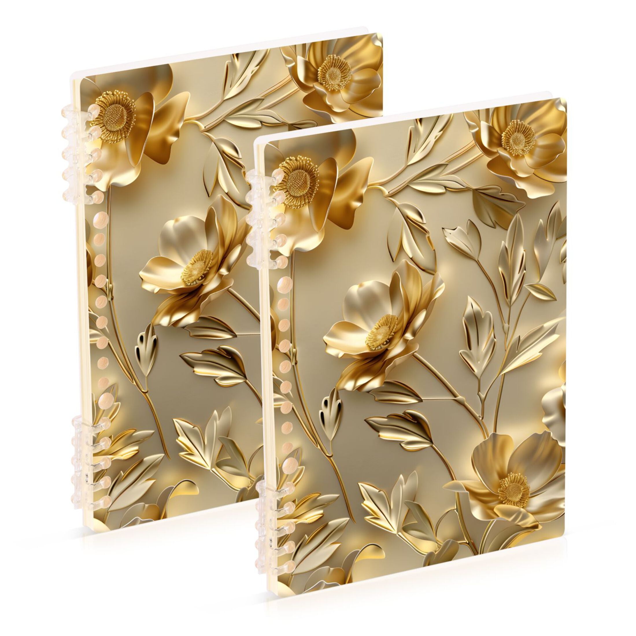 Gold Flowers and Leaves Ring Binder Notebook Journey Note Diary College ...