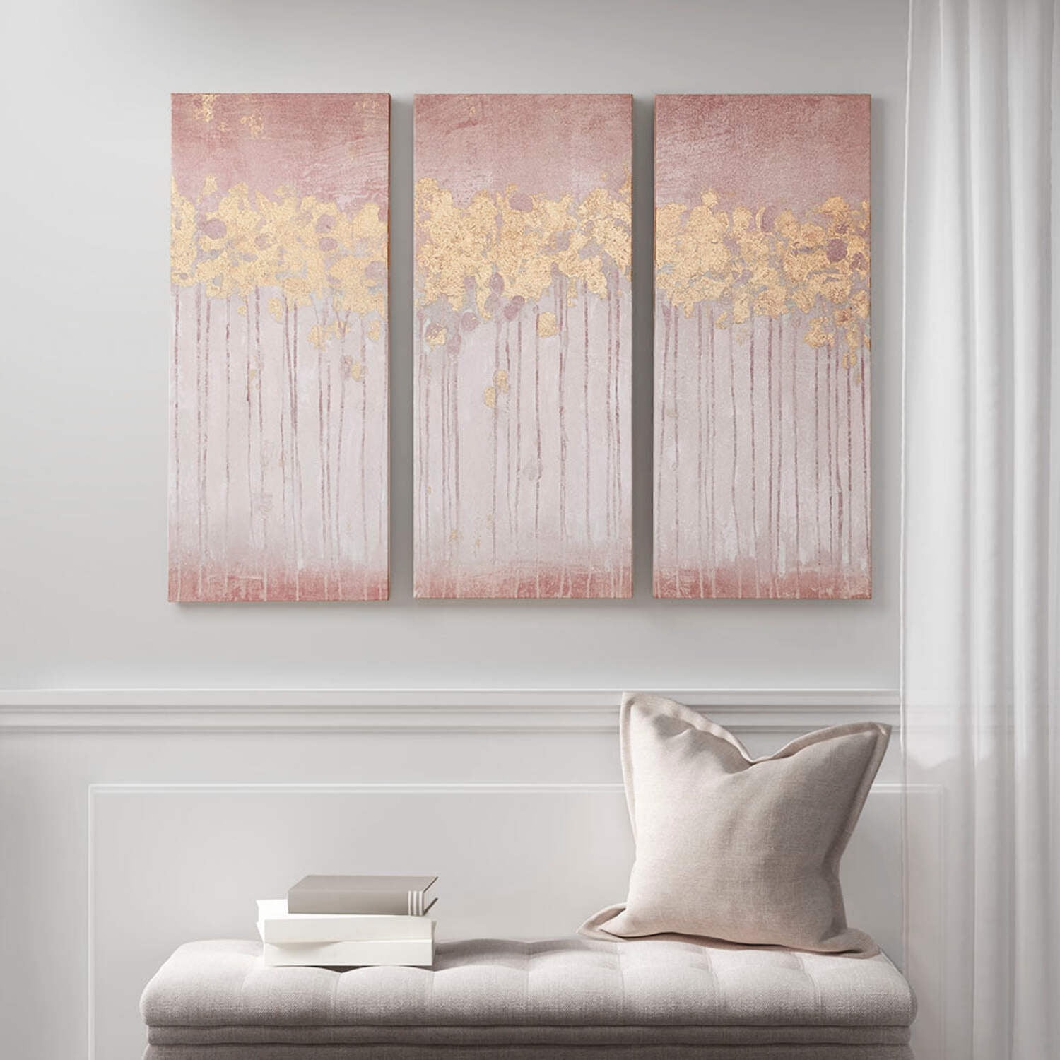 Gold Foil Abstract 3 Piece Canvas Wall Art Set Blush Mdf - Walmart.com
