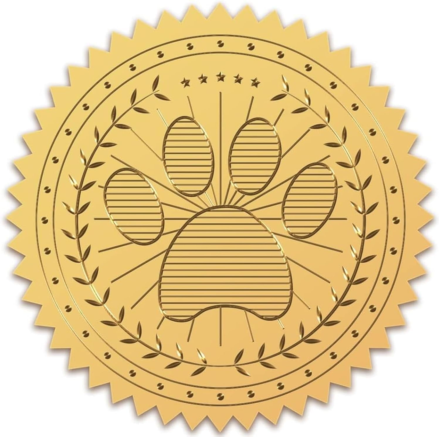 Gold Foil Certificate Seals Dog Paw 2" Round Self Adhesive Embossed ...