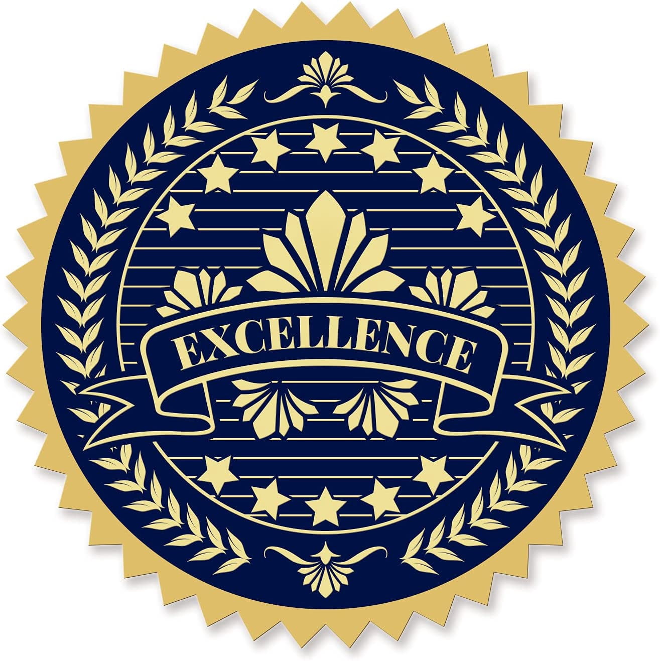 Gold Foil Certificate Seals Excellence 2" Round Self Adhesive Embossed ...