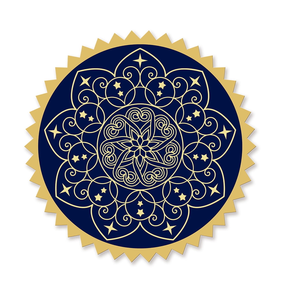 Gold Foil Certificate Seals Flower Pattern 2" Round Self Adhesive ...