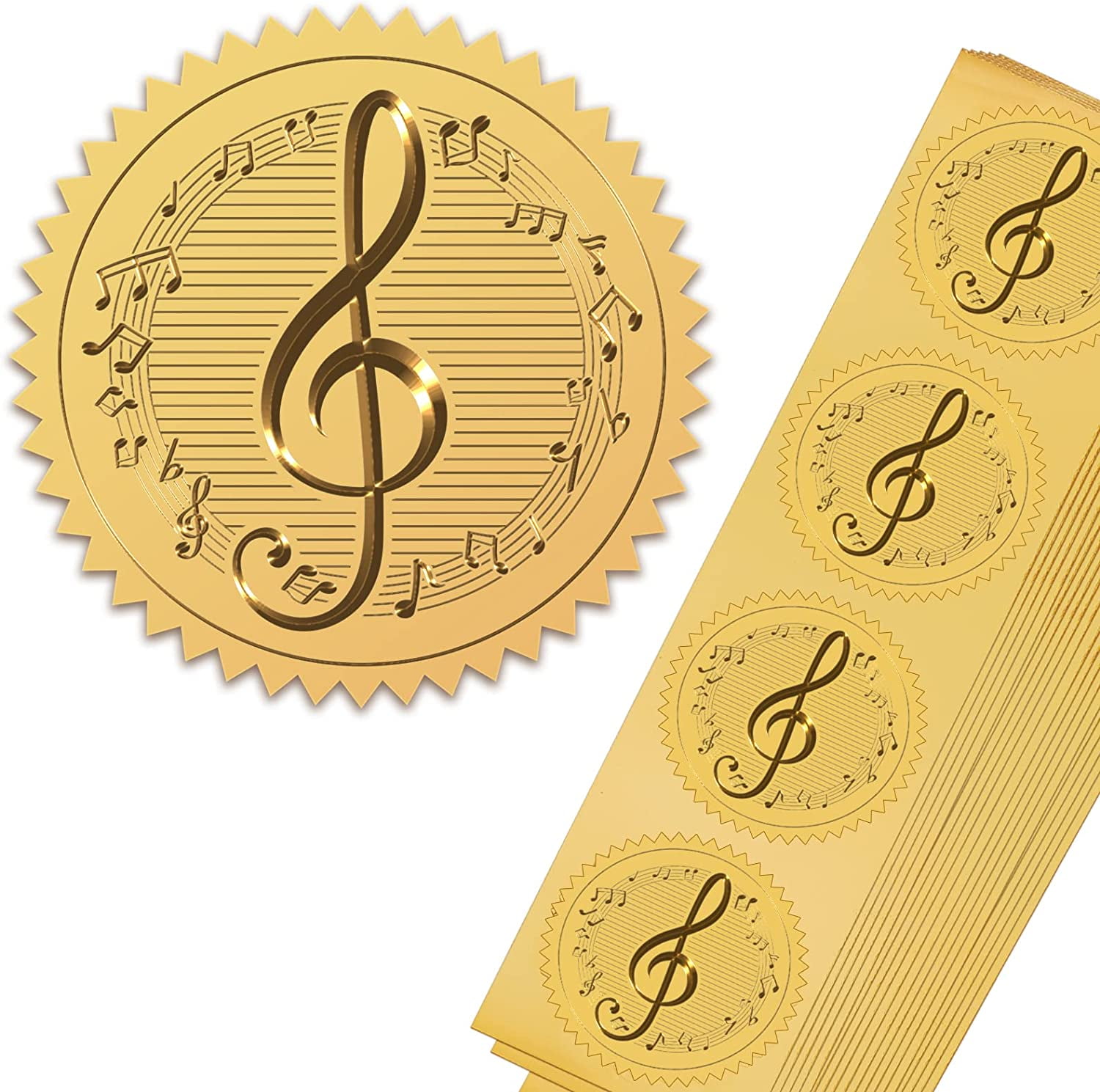 Music Note Certificate Seals Achievement Gold Foil 2" Round Self ...