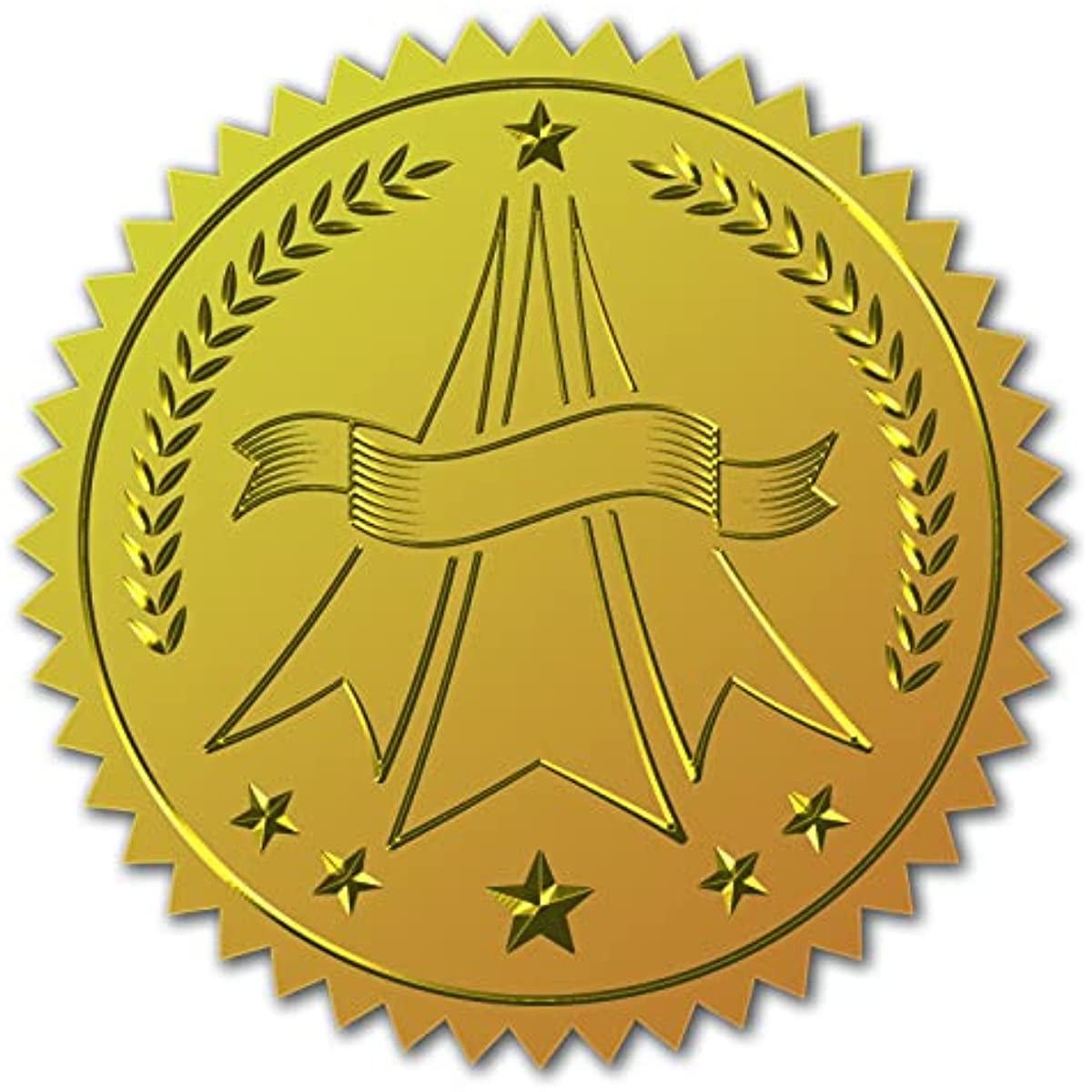 Gold Foil Certificate Seals Wheat Ears 2" Round Self Adhesive Embossed ...