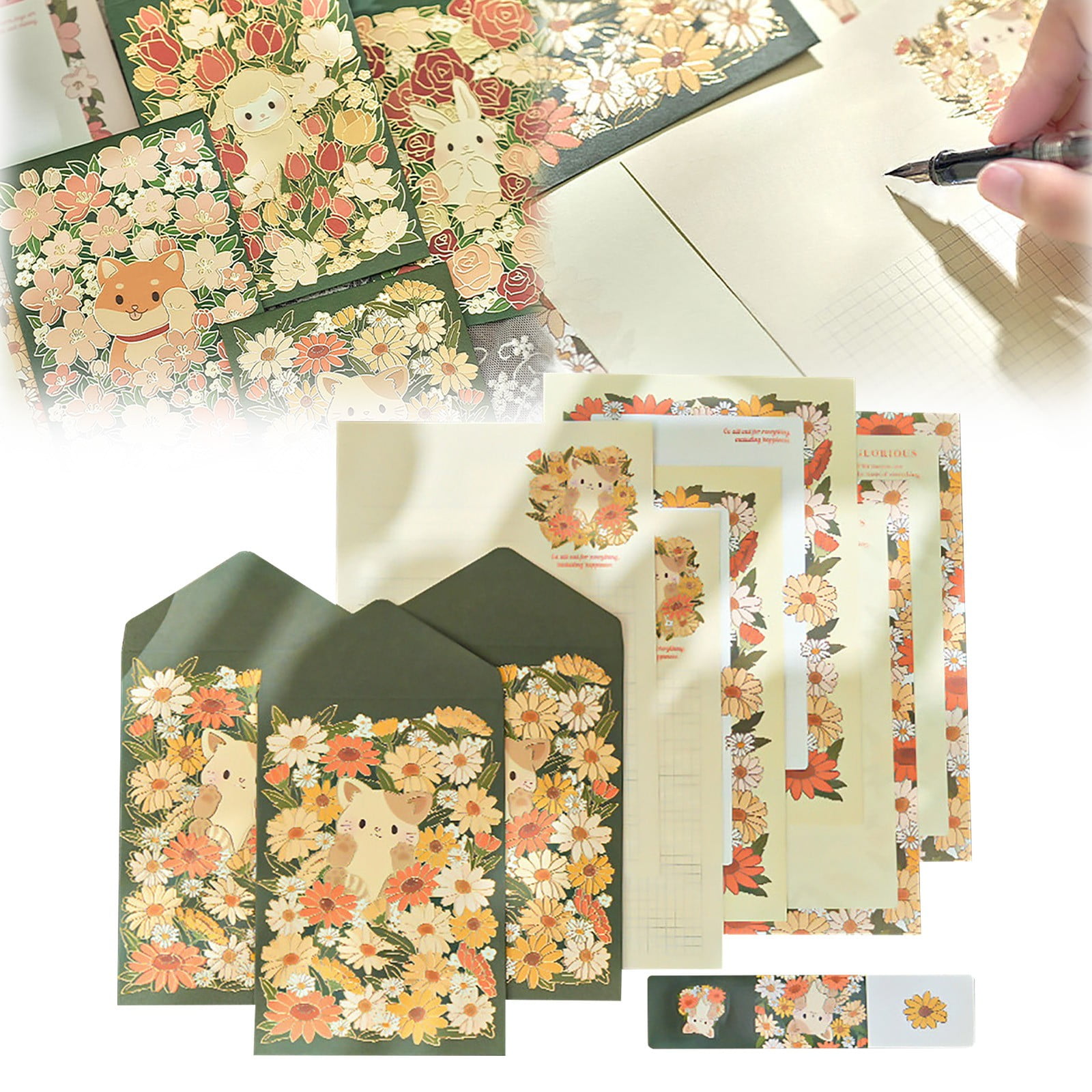 Gold Foil Envelope Stationery Set Angel Daisy (Set Of 12),1X Letter ...