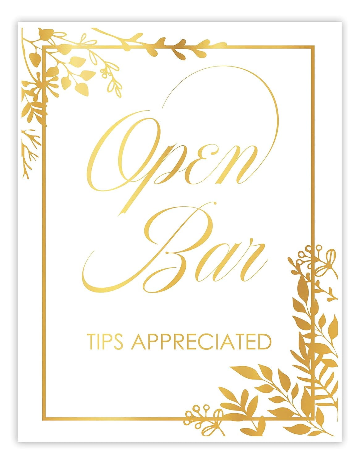 Gold Foil Greenery Open Bar Sign for Wedding Reception, Choose Your ...