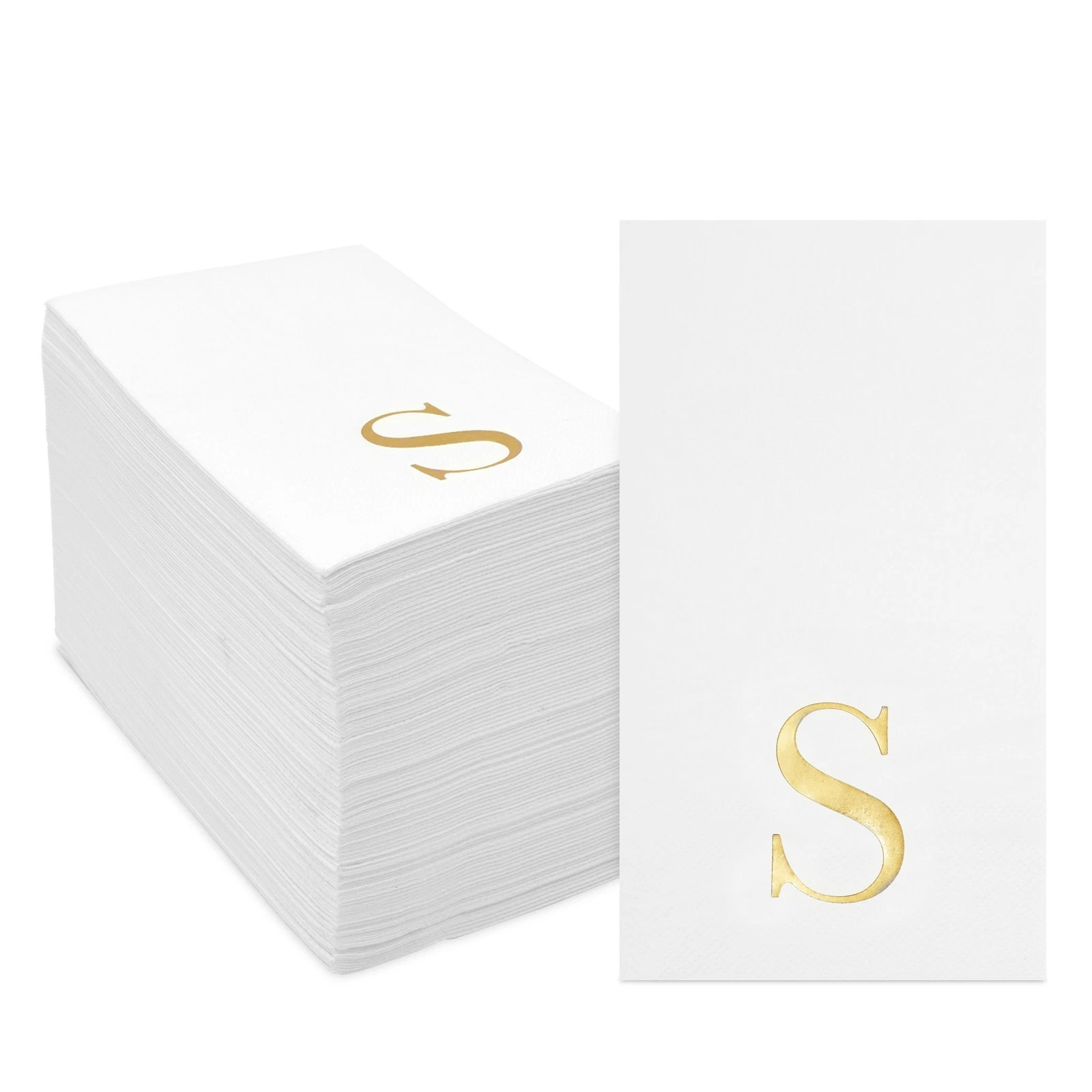 Gold Foil Initial Letter S White Monogram Paper Napkins (4 x 8 In, 100 ...