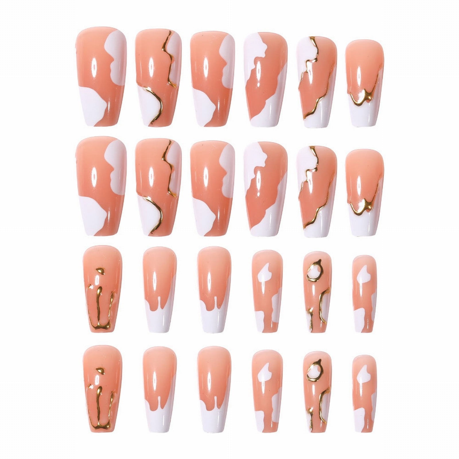 Gold Foil Pattern Press Nails Set Of 24 Include Jelly Glue Ladies Girls Prom Decoration Wearable