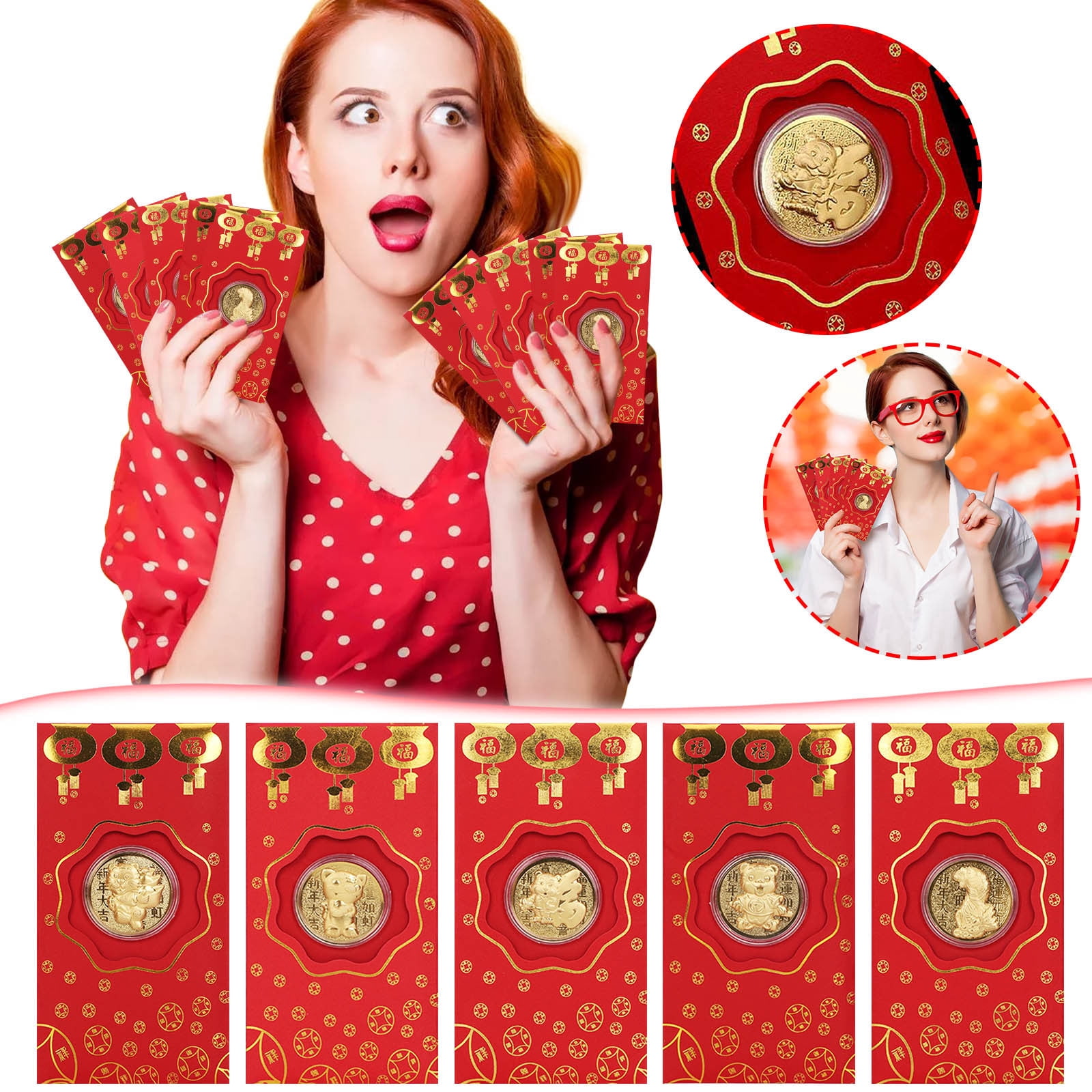 Gold Foil Red Envelope Chinese New Year Auspicious Coin Red Envelope ...