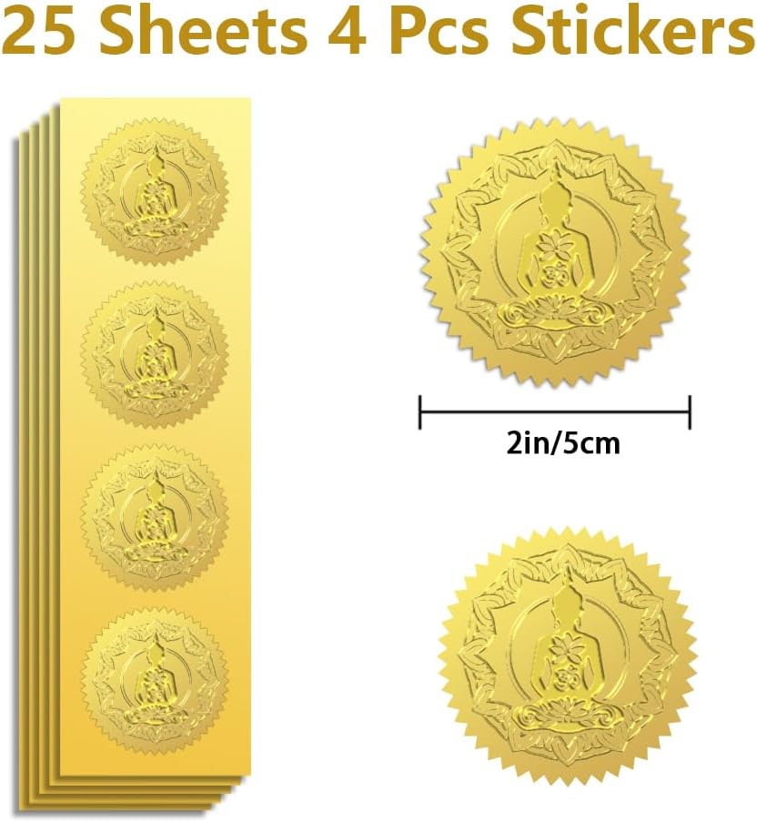 Gold Foil Sticker Seal Embossed Buddha Statue 2 Inch 100Pcs Self ...