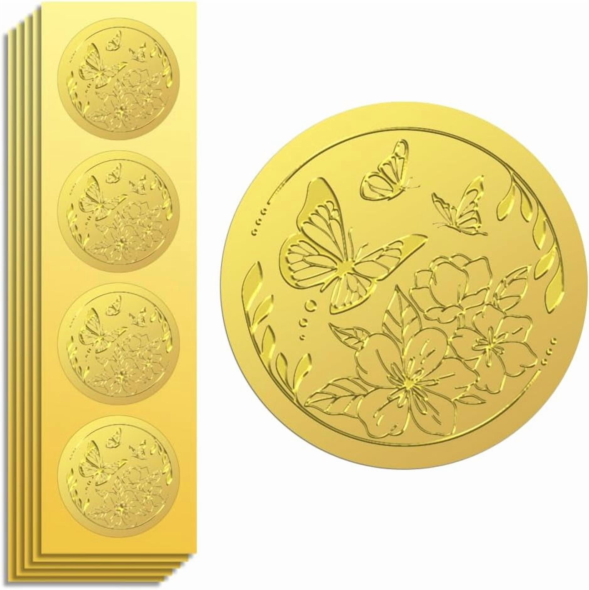 Gold Foil Sticker Seal Embossed Flowers and Butterflies 2 Inch 100Pcs ...