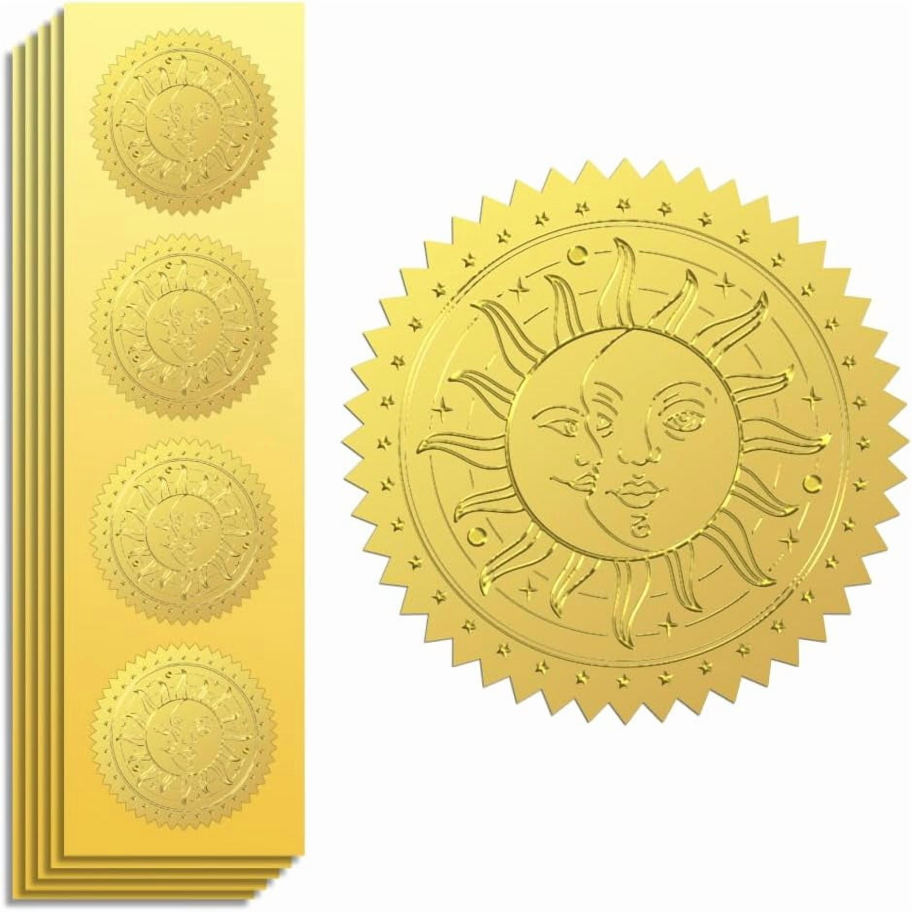 Gold Foil Sticker Seal Embossed Mysticism Sun and Moon 2 Inch 100Pcs ...