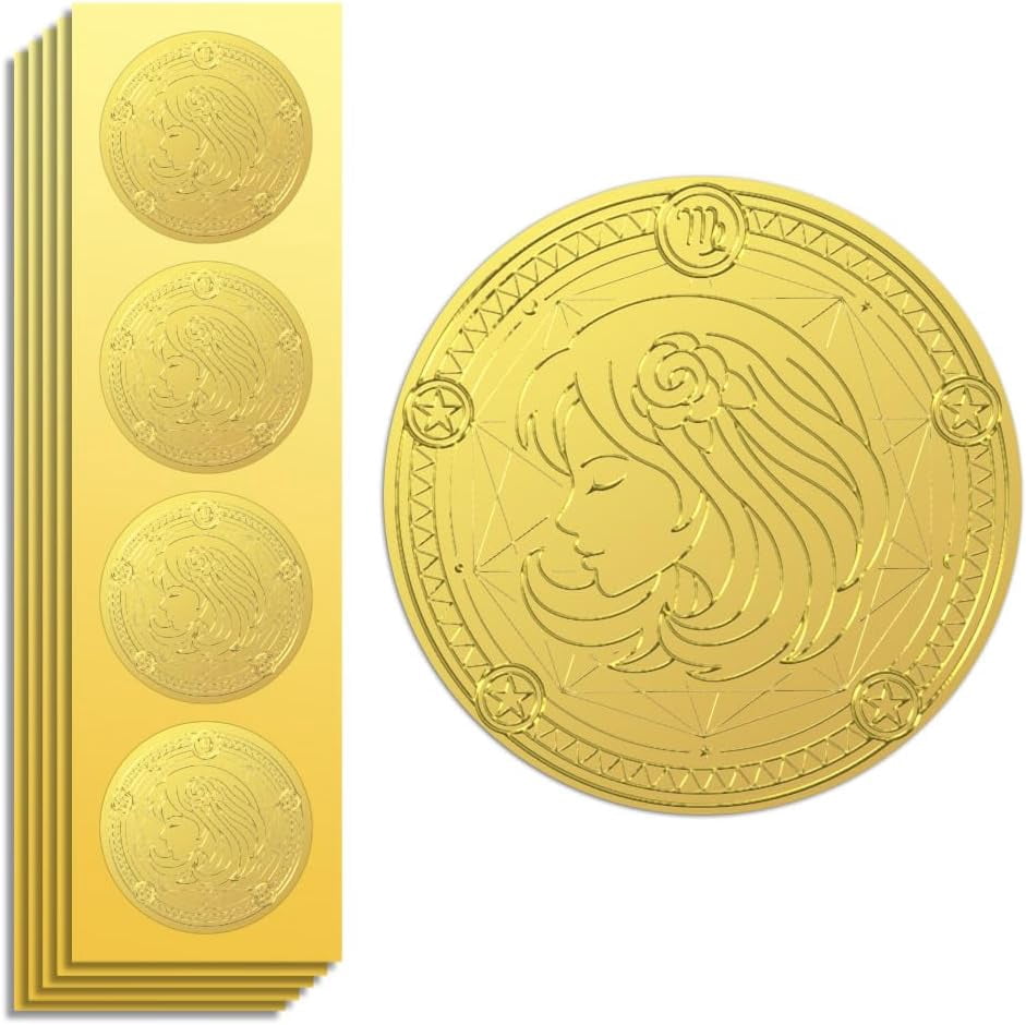 Gold Foil Sticker Seal Embossed Virgo 2 Inch 100Pcs Self Adhesive ...