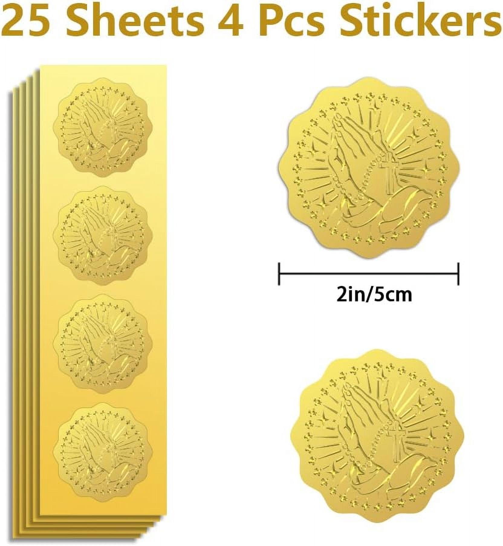 Gold Foil Stickers Seals Embossed Praying Hands 2 Inch 100Pcs Self ...