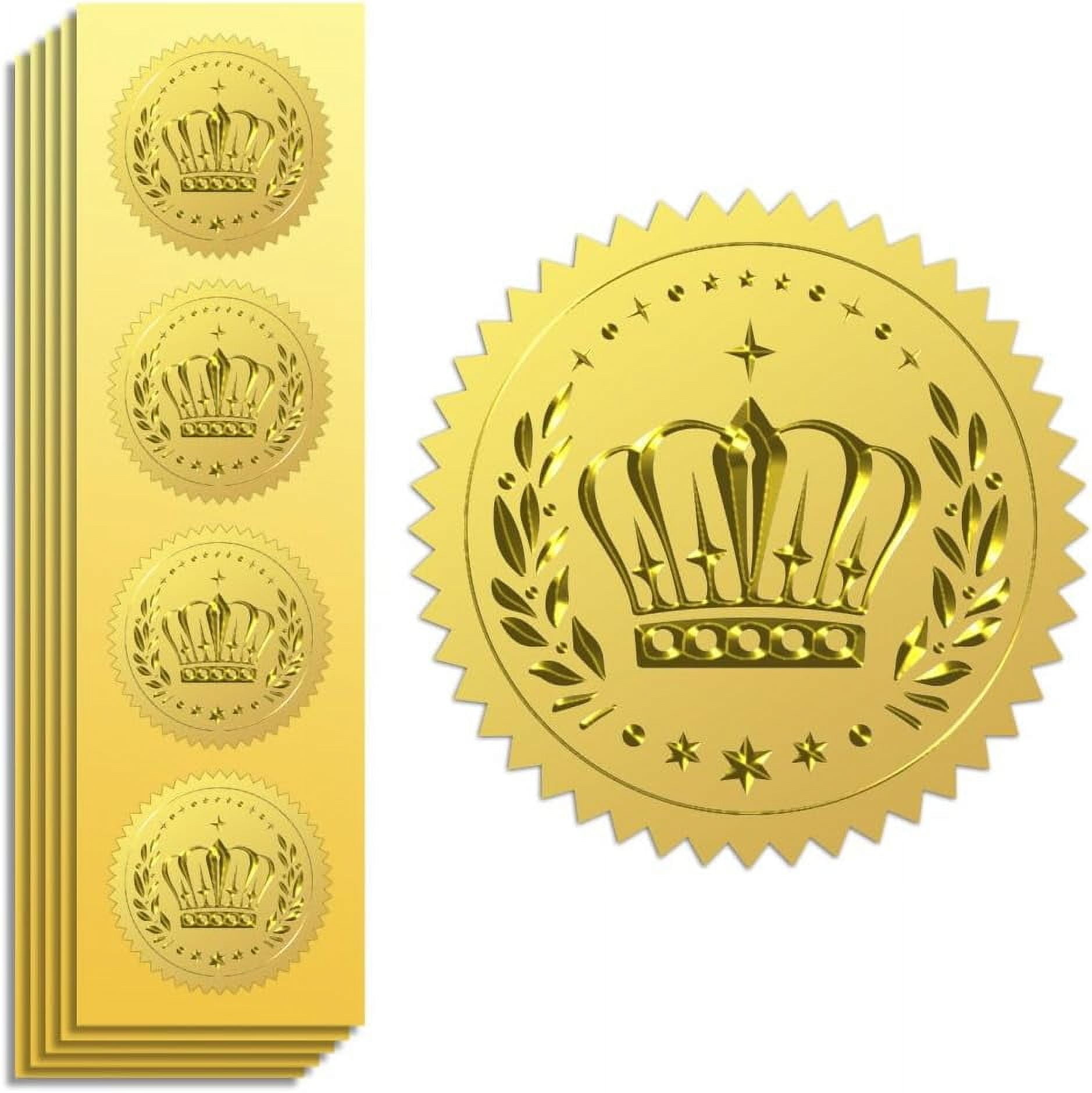 Gold Foil Stickers Seals Official Embossed Crowns 2 Inch 100Pcs Self ...
