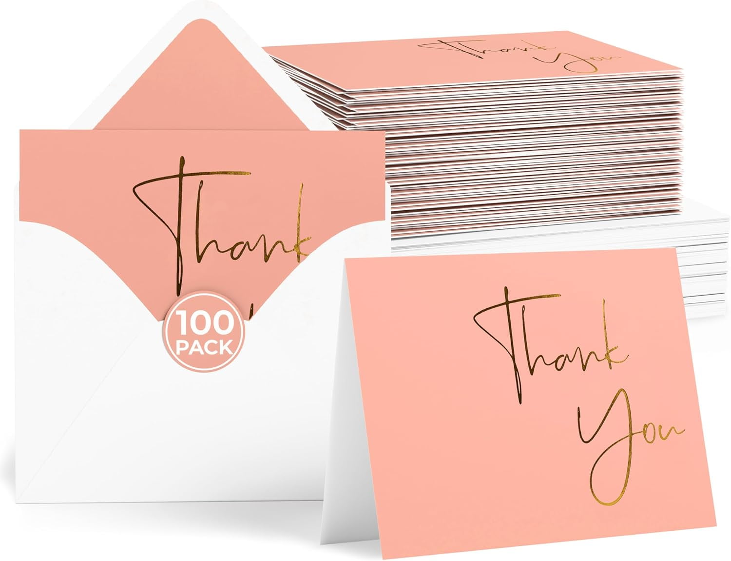 Gold Foil Thank You Cards With Envelopes Bulk Set & Stickers - 100 Pack ...